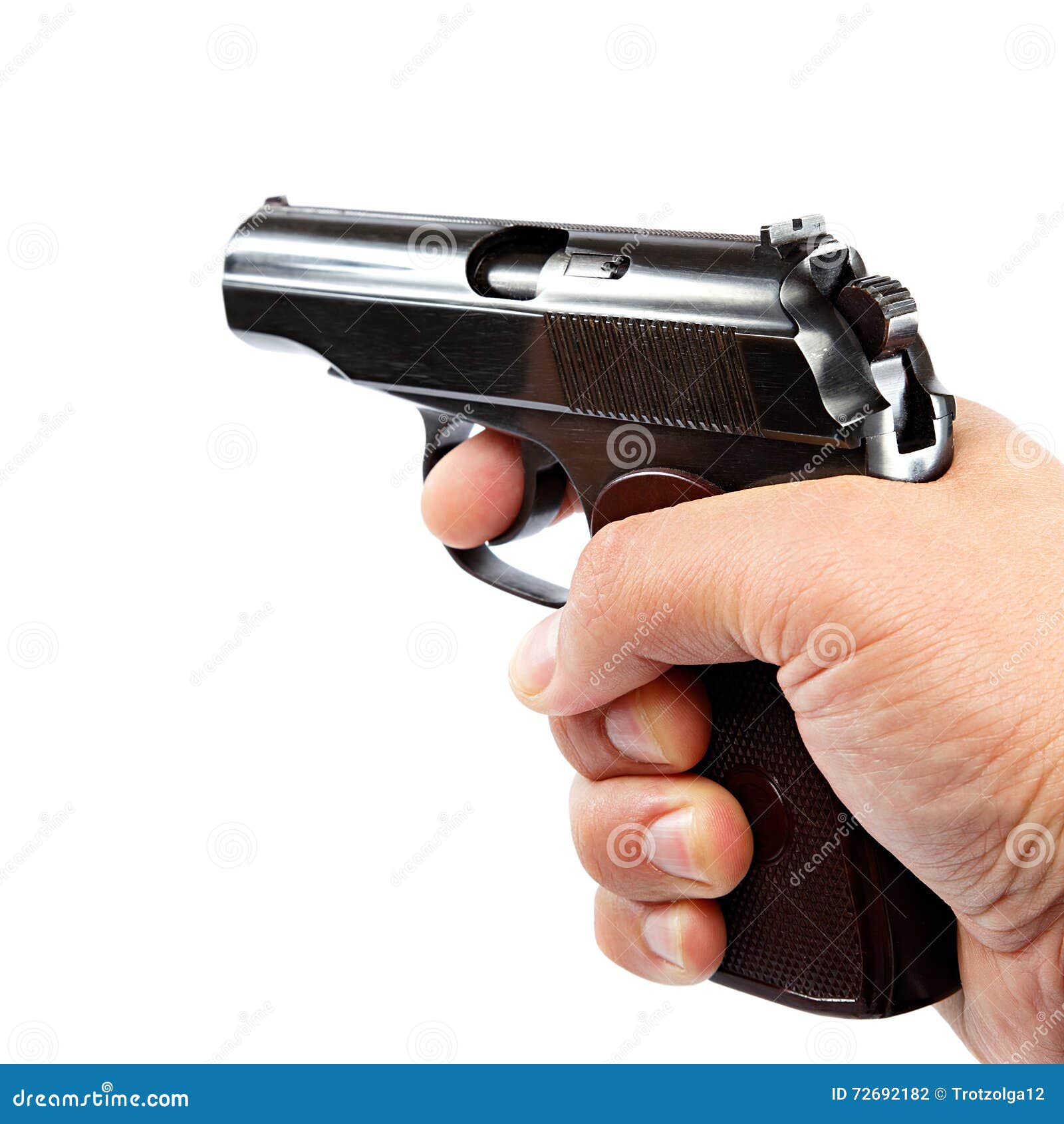 Gun in Hand on a White Background Stock Photo - Image of murderer ...