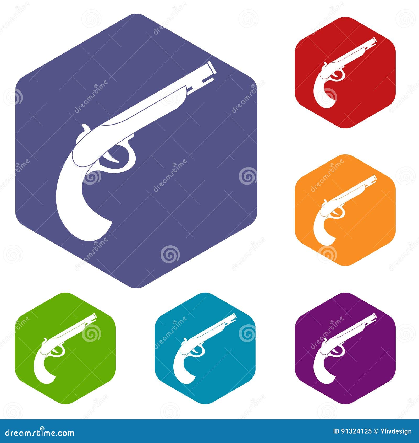 Gun icons set hexagon stock vector. Illustration of danger - 91324125