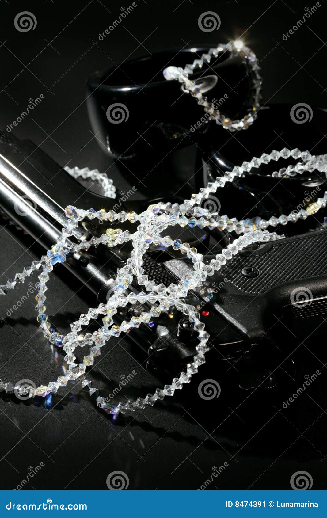 Gun And Jewels Over Black, Classic Mafia Image Stock Photo ...