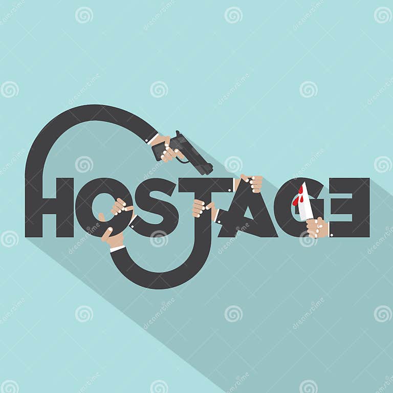 Gun and Knife in Hands with Hostage Typography Design Stock Vector ...