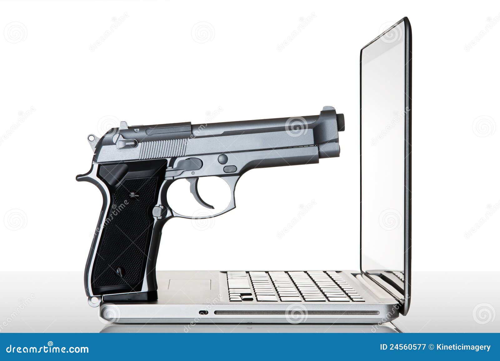 Gun on a laptop stock image. Image of arms, illegal, computer - 24560577
