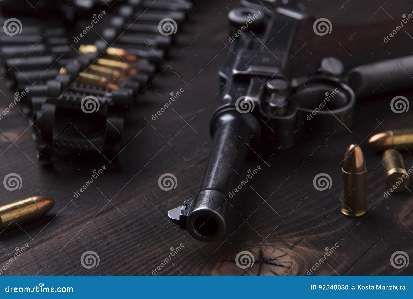 Gun Luger with Cartridges and Holster on the Blackboard Stock Photo ...
