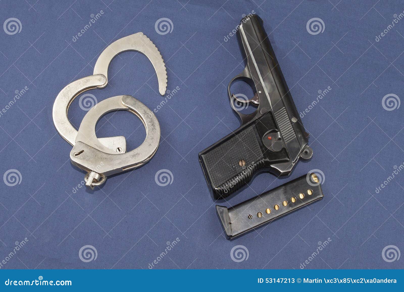 Gun, Magazine and Police Handcuffs Stock Image - Image of automatic ...