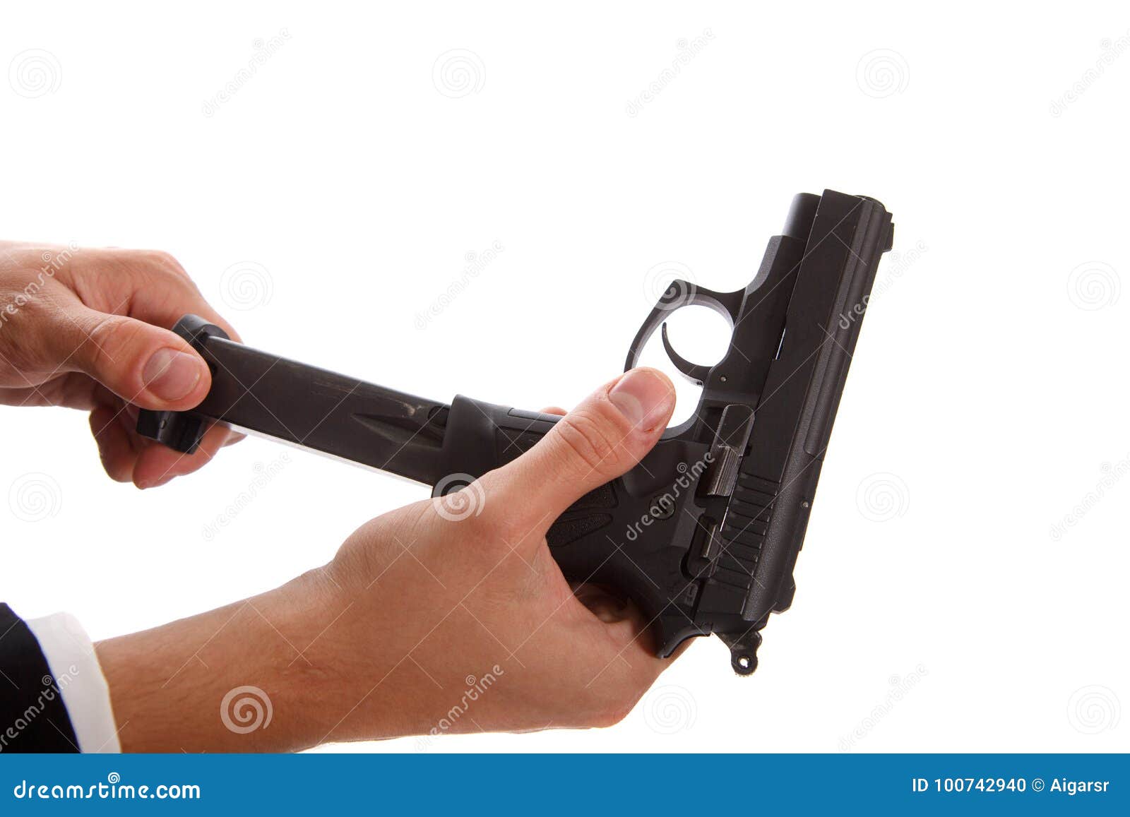 Gun in man hand stock photo. Image of hand, cartridge - 100742940