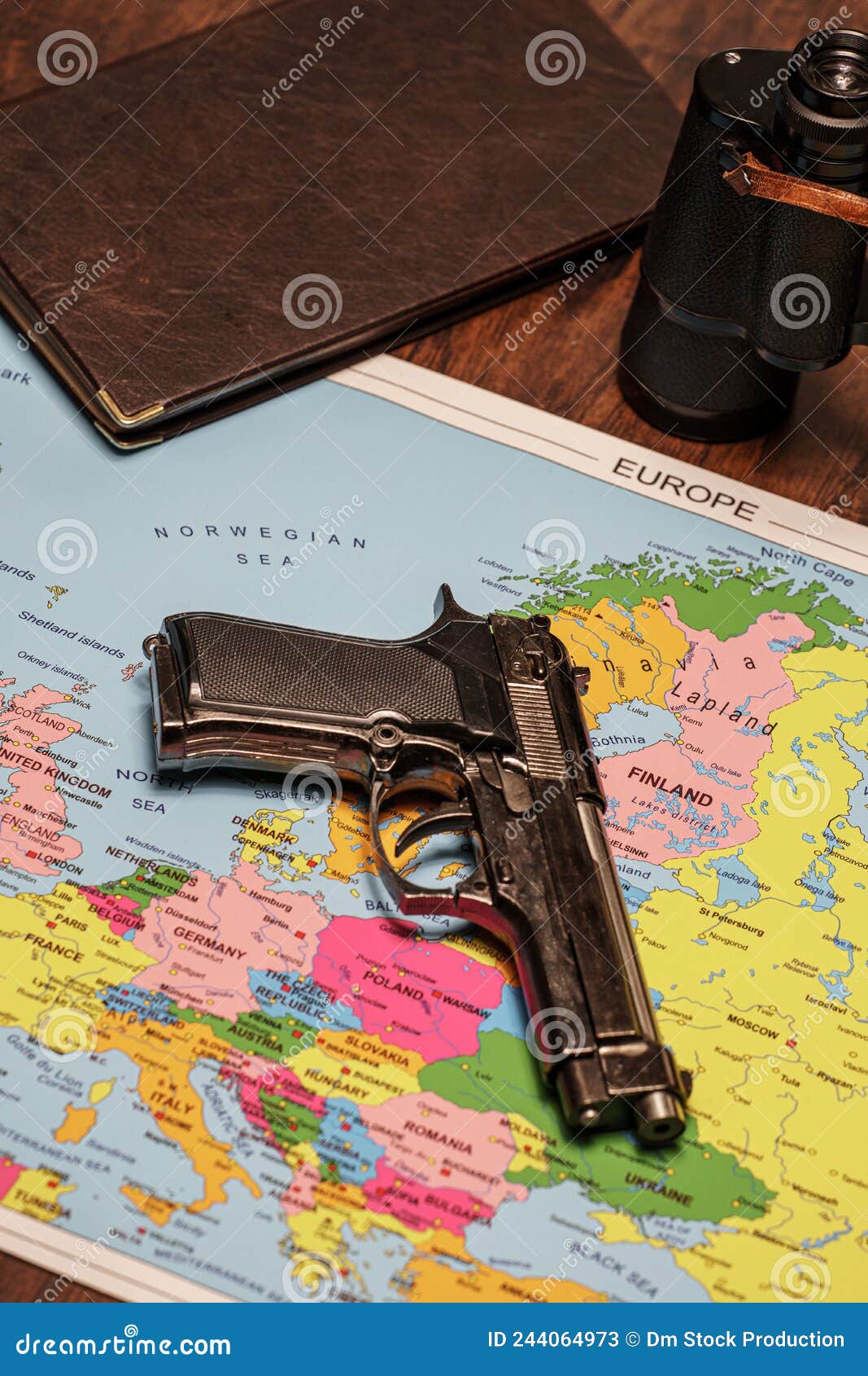 Gun on the map. stock image. Image of weapon, forces - 244064973