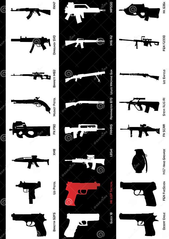 Gun Models stock vector. Illustration of names, guns, pistols - 8233500