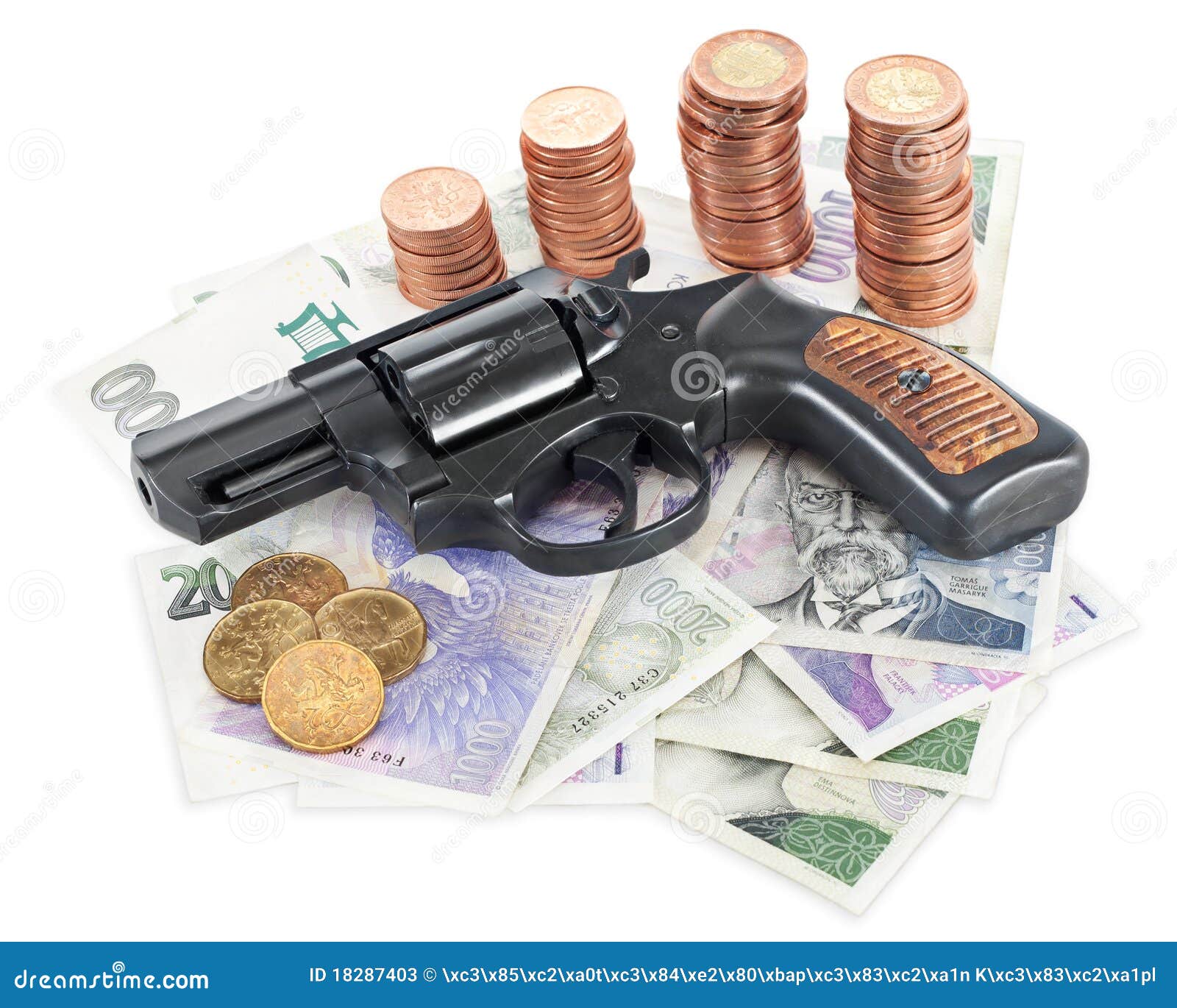 Gun on money stock image. Image of column, background - 18287403