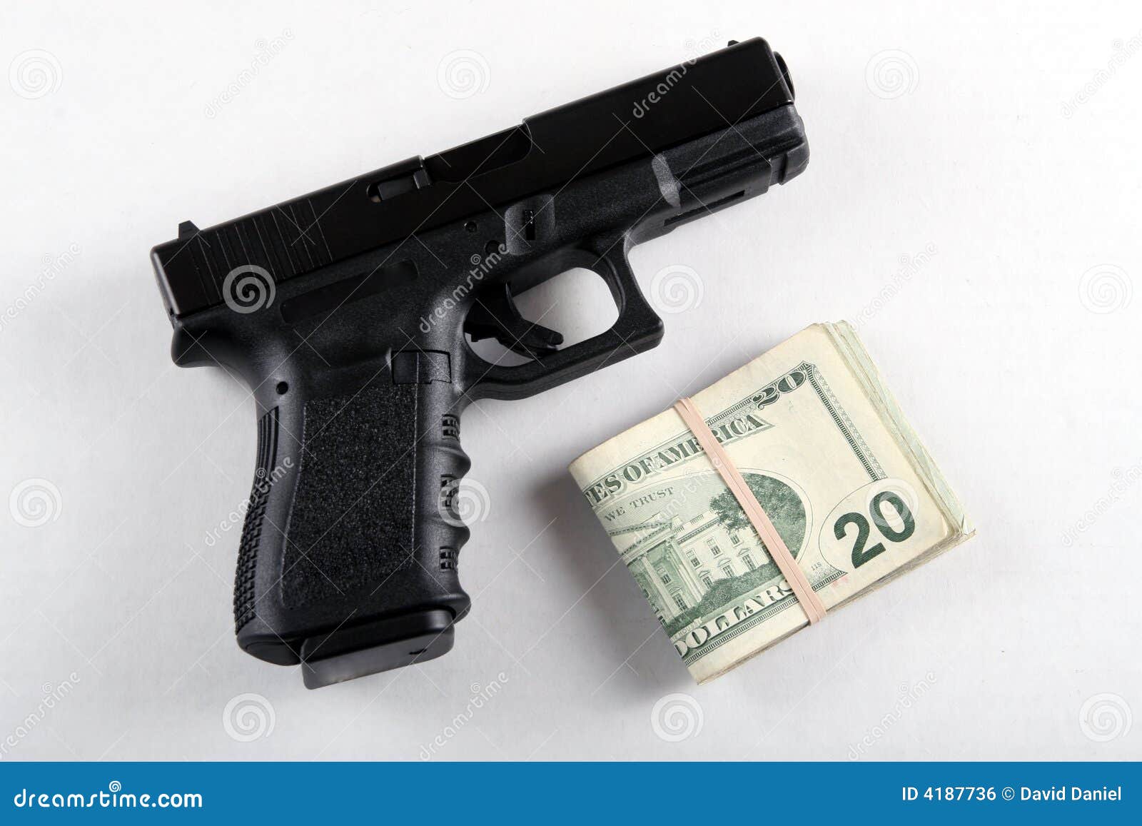 Gun and Money stock photo. Image of five, reflection, dollars - 4187736