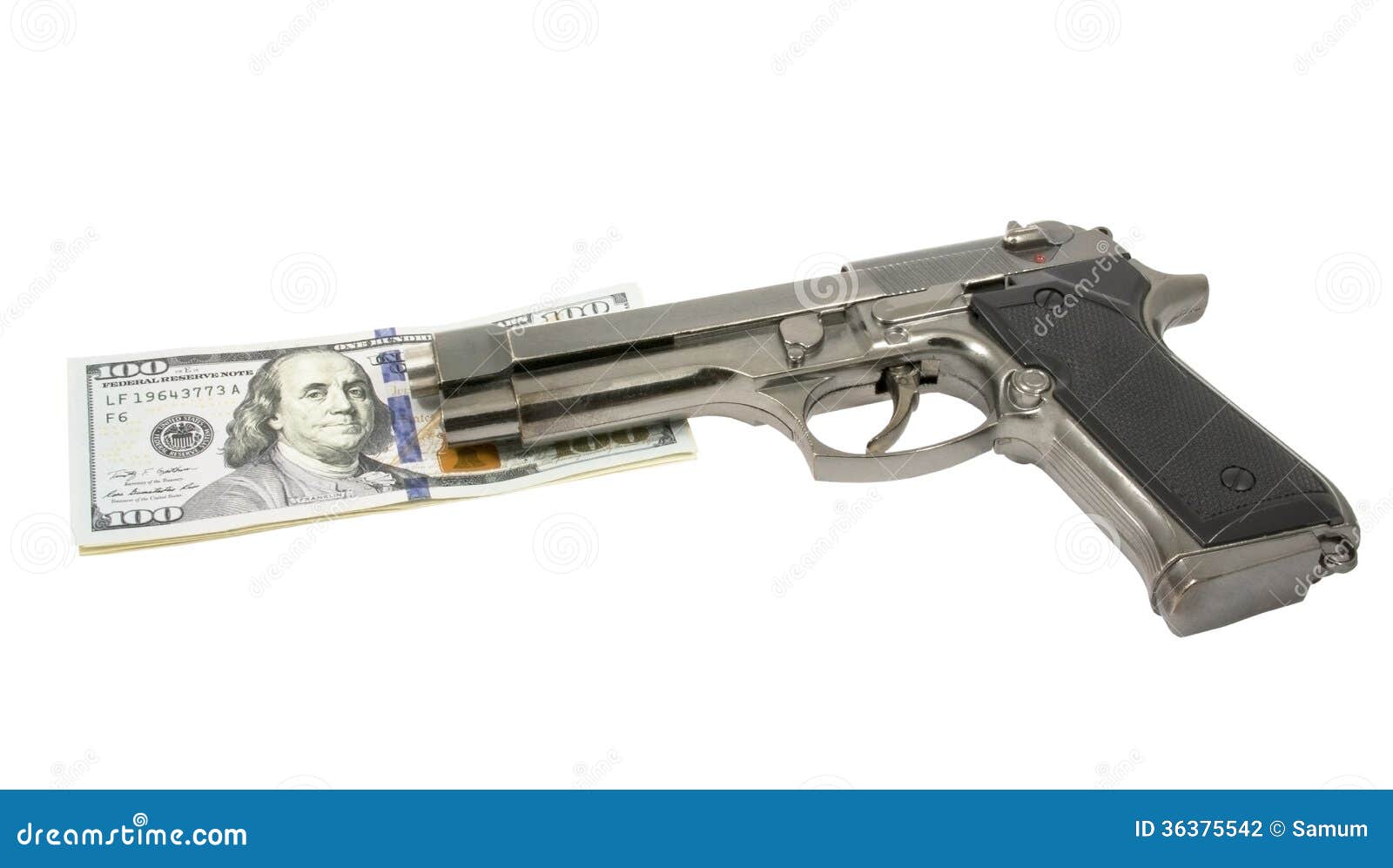 Gun and money stock photo. Image of paper, closeup, banknote - 36375542