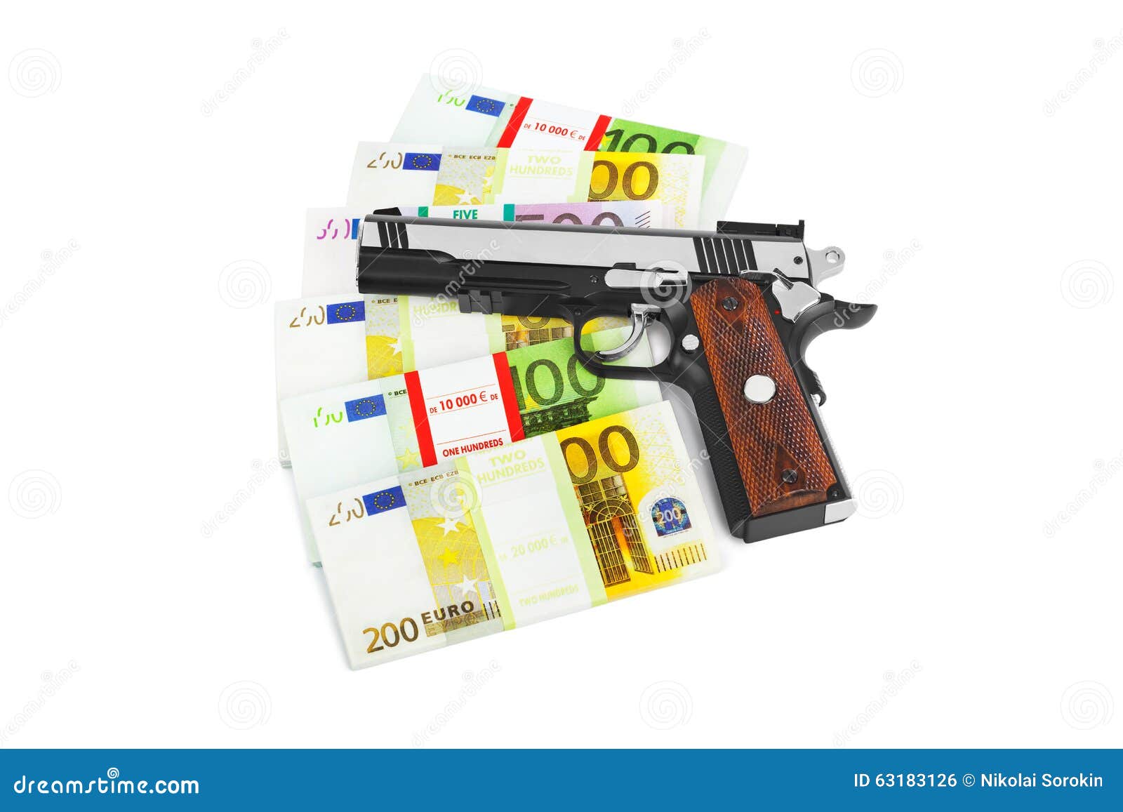 Gun and money stock photo. Image of dollar, euro, paying - 63183126