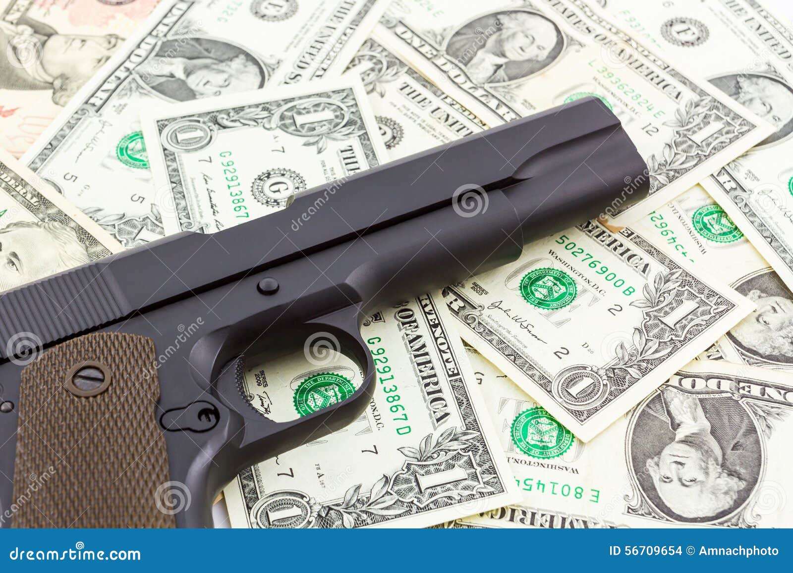 Gun on Money Texture Background. Stock Photo - Image of ammo, bill ...