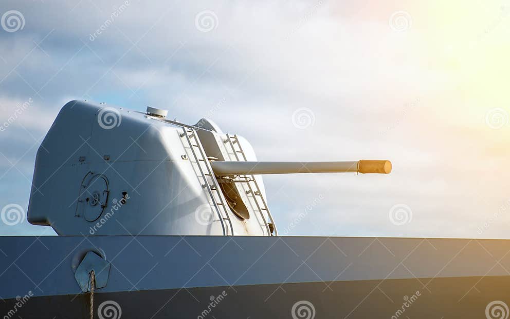 Gun on naval ship. stock photo. Image of attack, caliber - 53305042