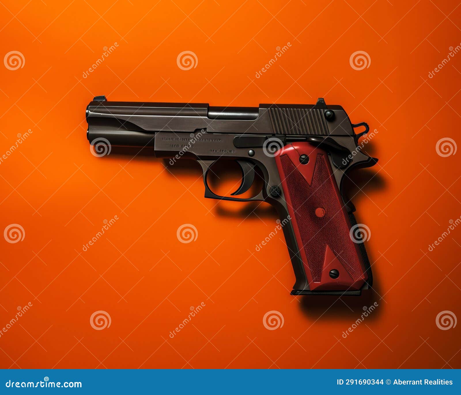 A Gun on an Orange Background with a Red Handle Stock Illustration ...