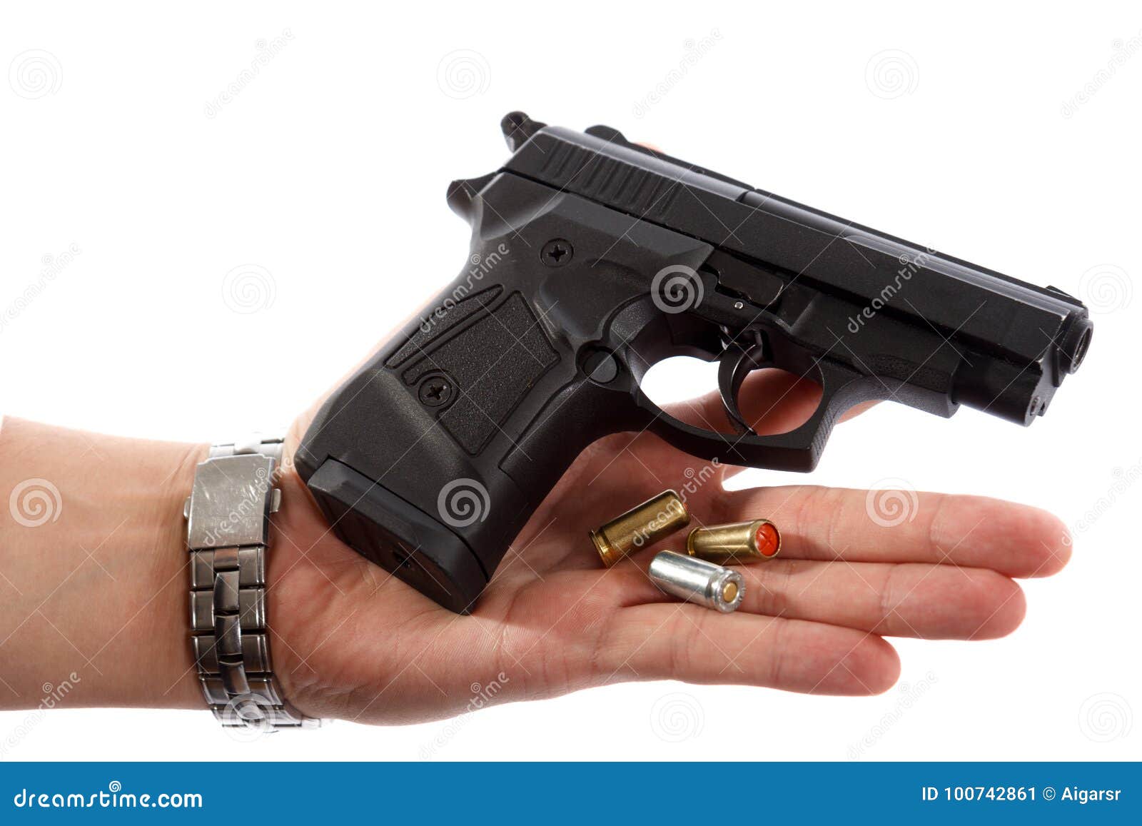 Gun in man hand stock image. Image of metal, firearm - 100742861