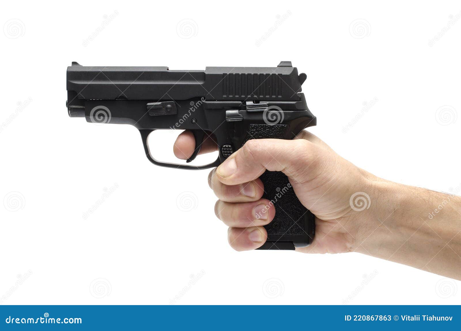 Gun, Pistol in Hand Isolated on White Stock Image - Image of beautiful ...