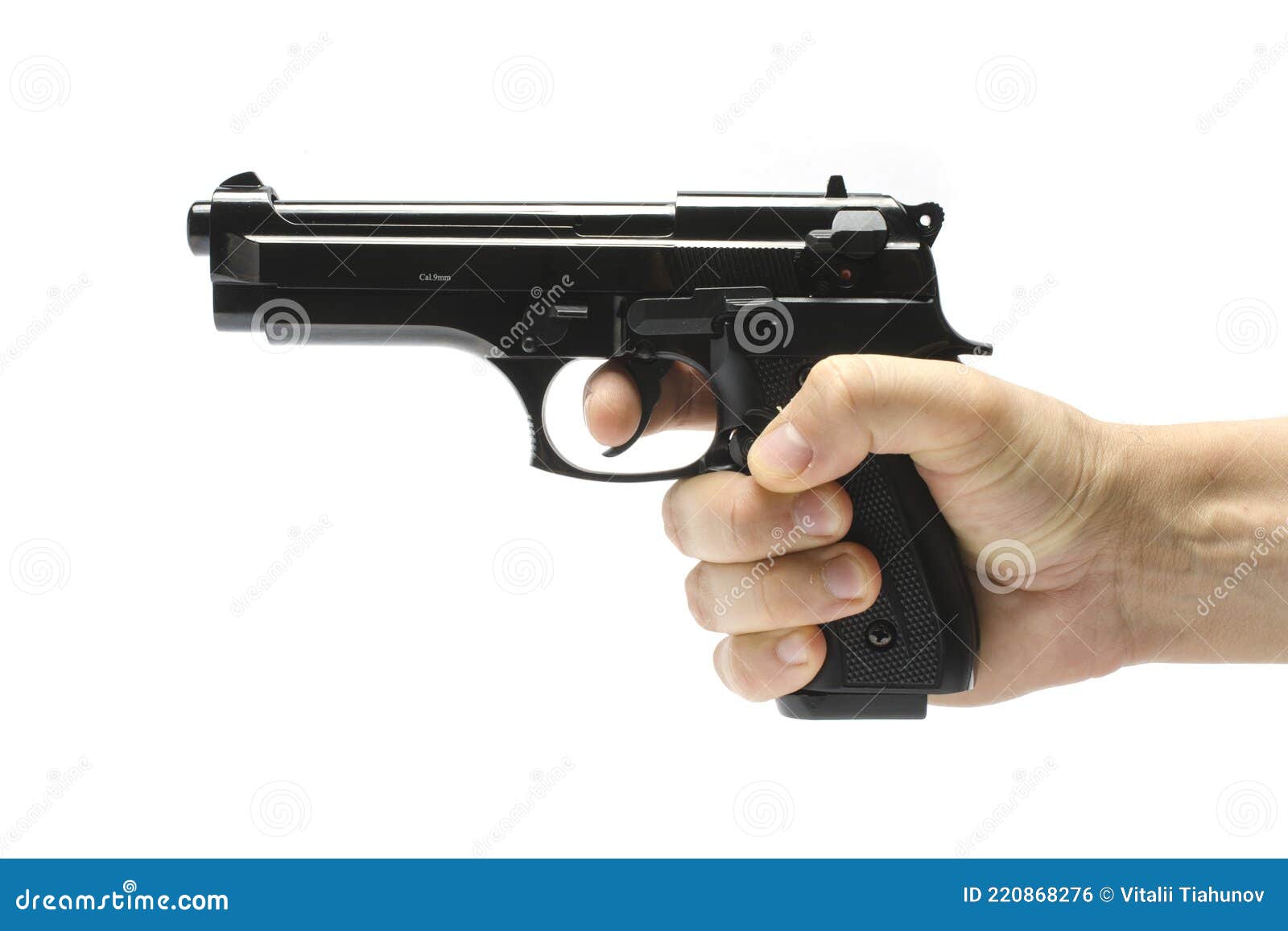 Gun, Pistol in Hand Isolated on White Stock Photo - Image of metal ...