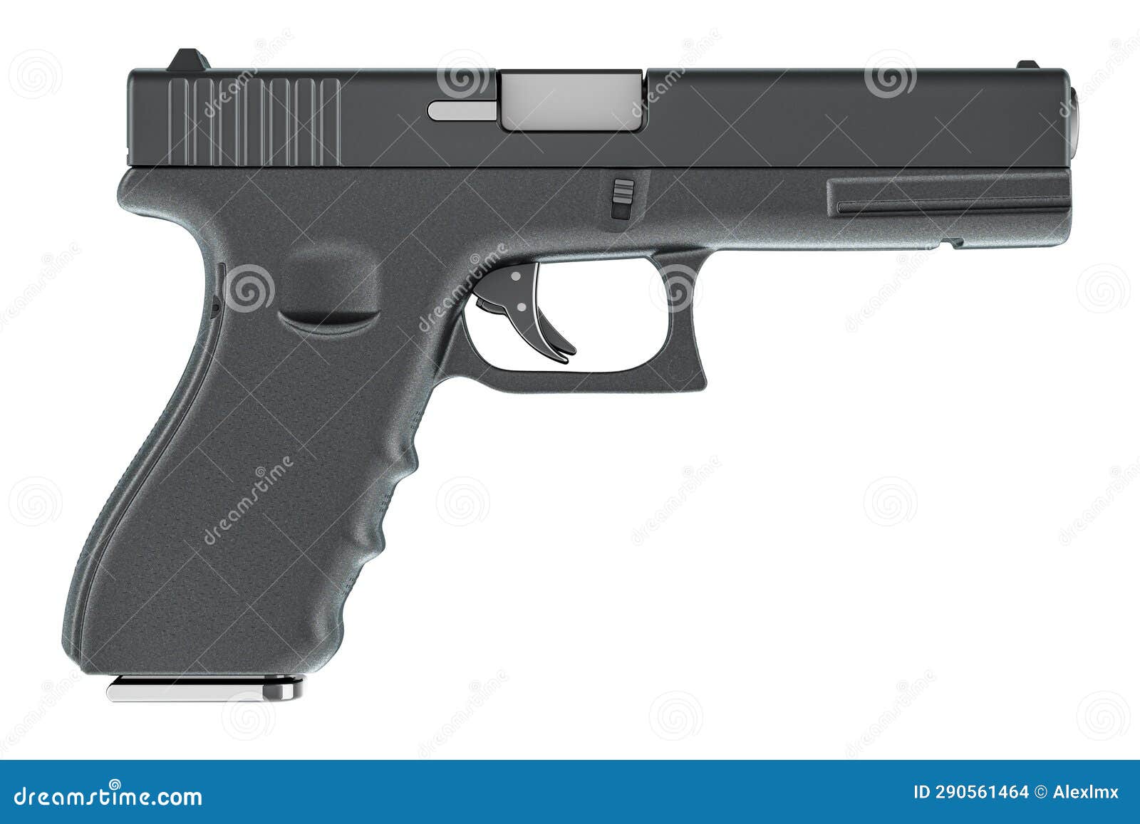 Gun, Pistol. Side View, 3D Rendering Stock Illustration - Illustration ...
