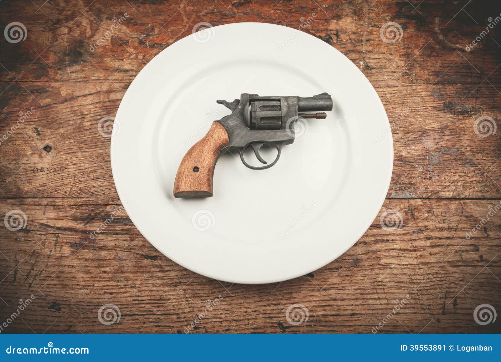 Gun on plate stock image. Image of food, white, revolver - 39553891