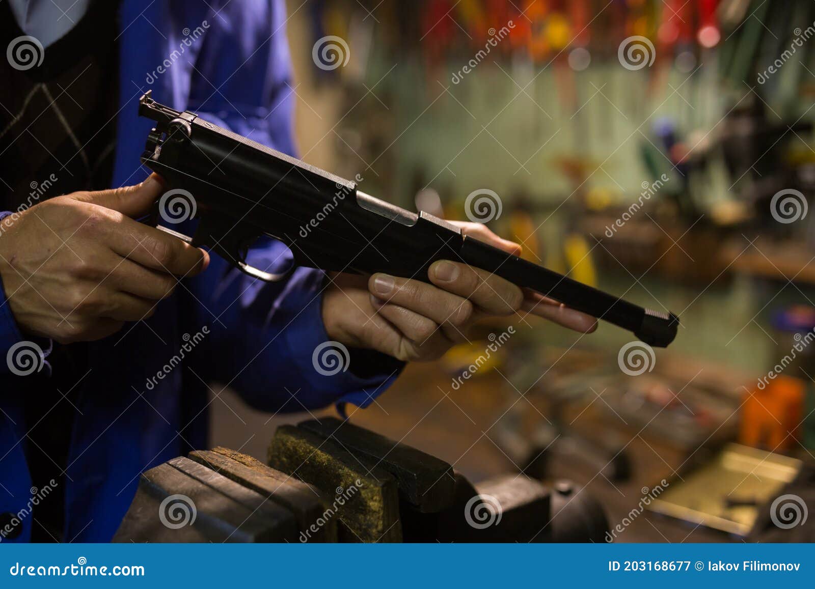 Gun Repairman Disassembling Sporting Handgun before Preventive ...