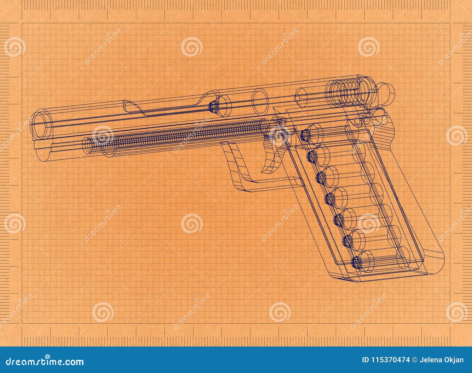 Gun - Retro Blueprint stock illustration. Illustration of architecture ...