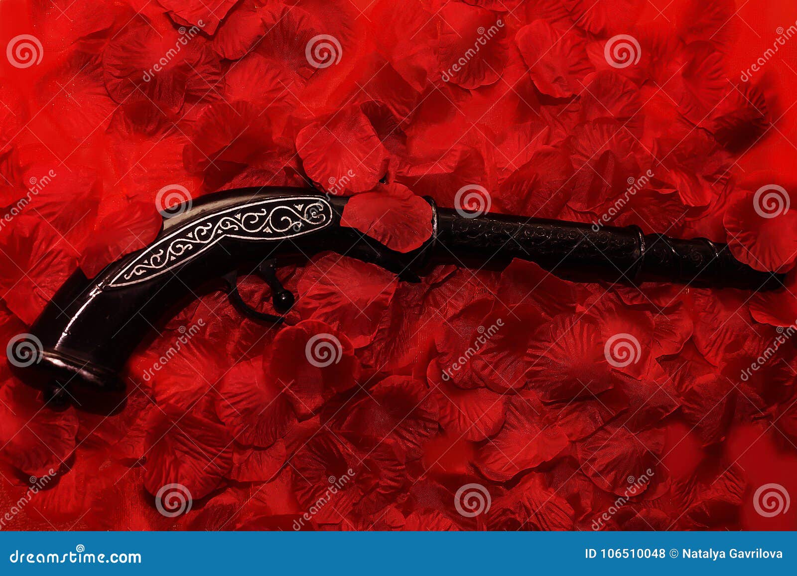 The gun in roses stock photo. Image of passion, couple - 106510048