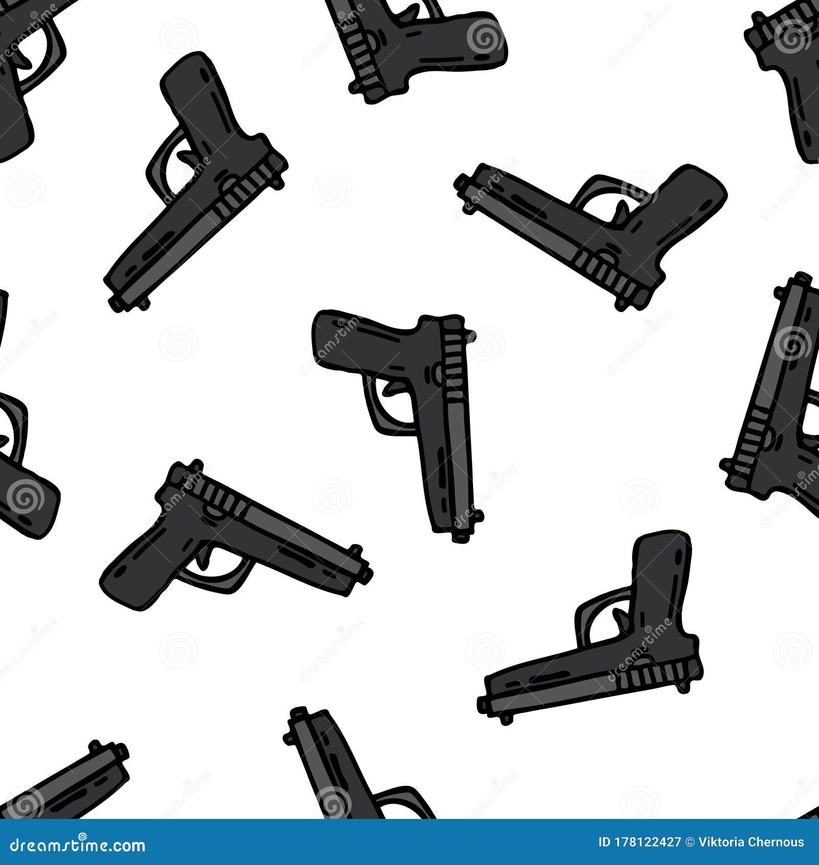 Gun Seamless Doodle Pattern, Vector Illustration Stock Illustration ...
