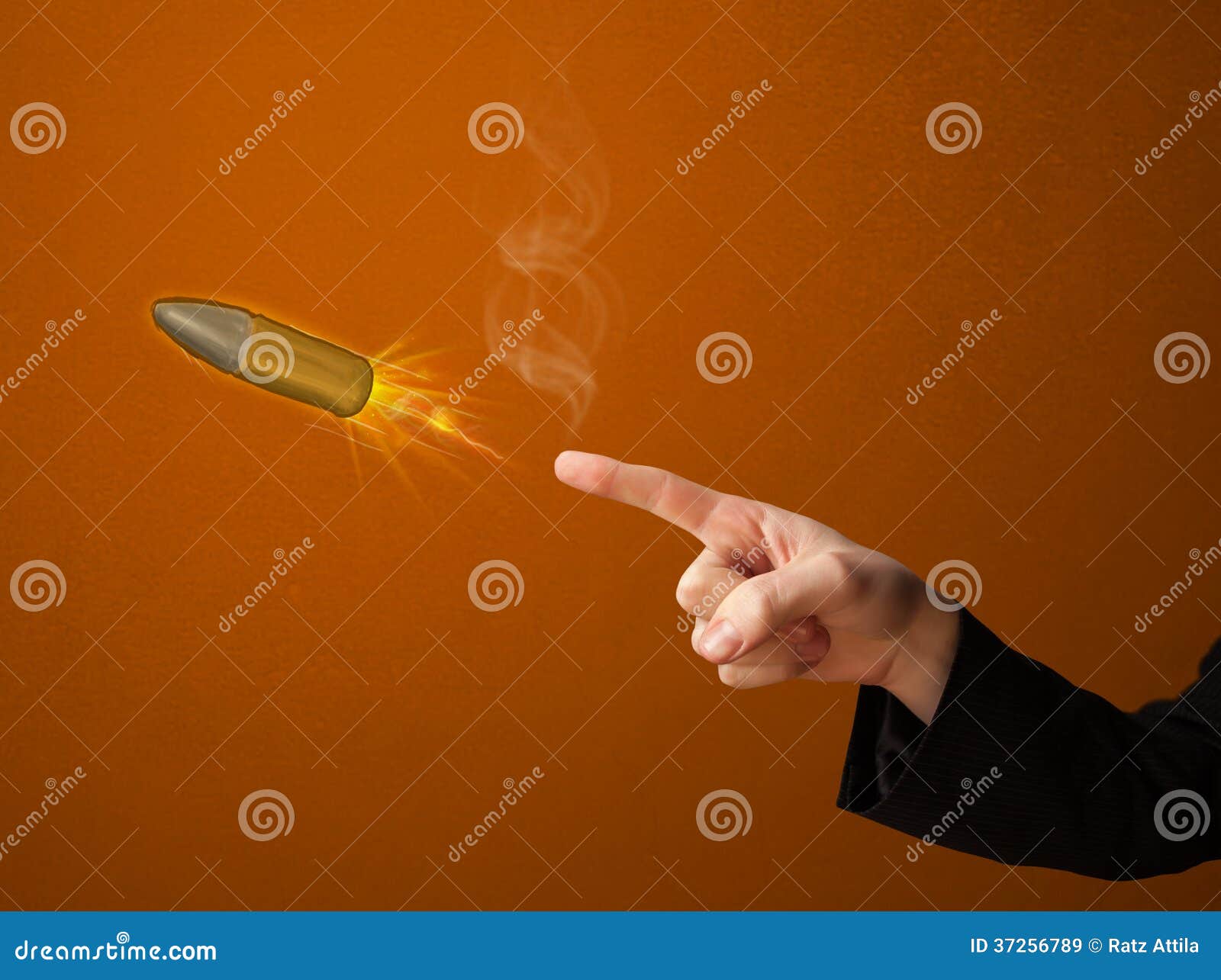 Gun Shaped Male Hand with Bullet Stock Image - Image of finger, fear ...