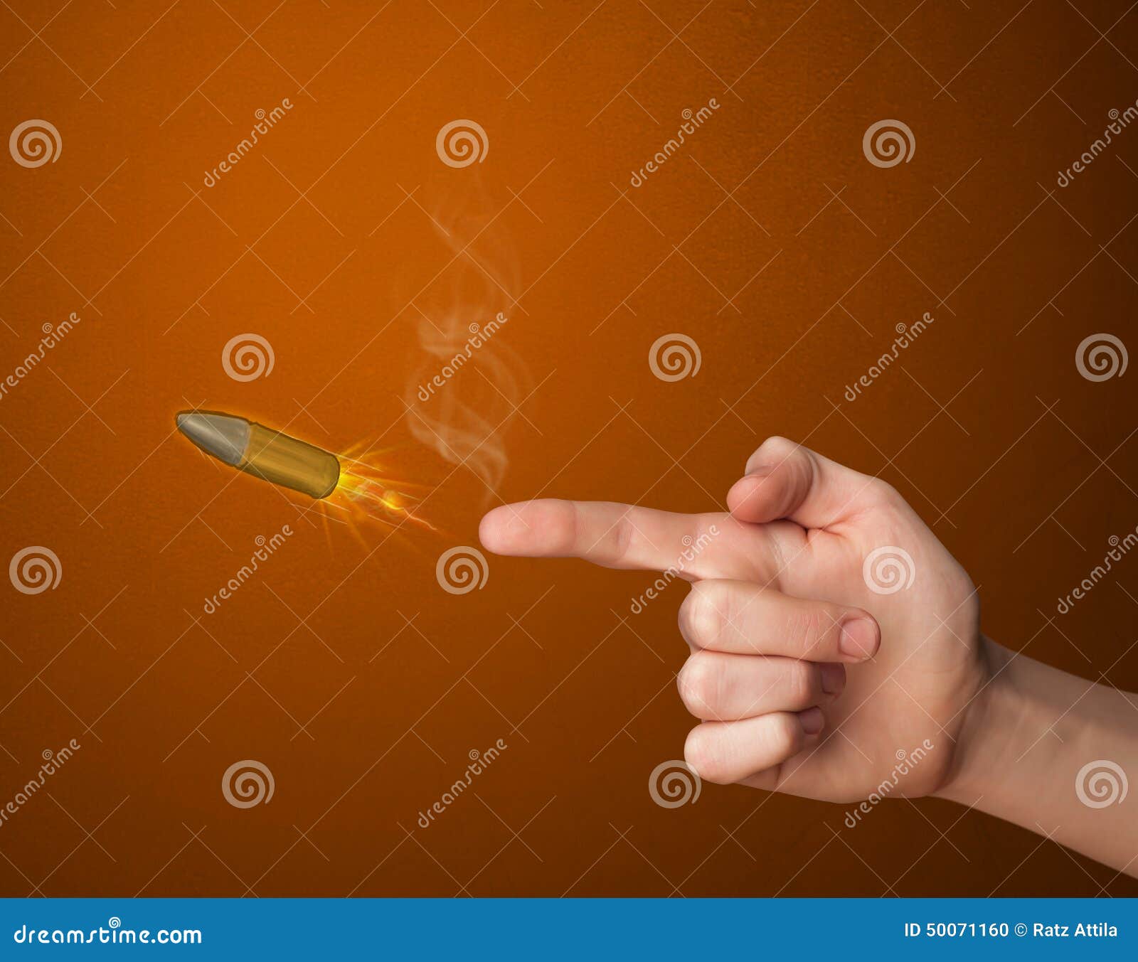 Gun Shaped Male Hand with Bullet Stock Photo - Image of grain ...