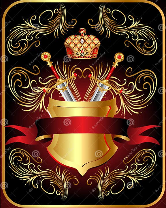 Gun Shield with Crown and Gold Stock Vector - Illustration of elements ...