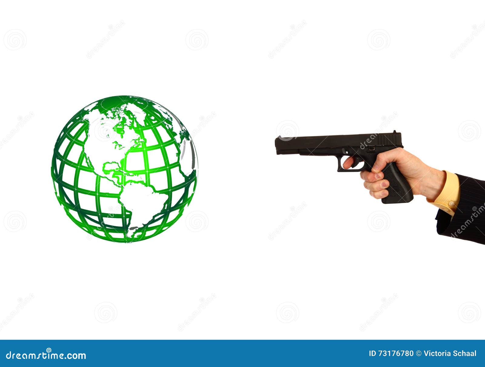 Gun shooting a green globe stock photo. Image of recycling - 73176780