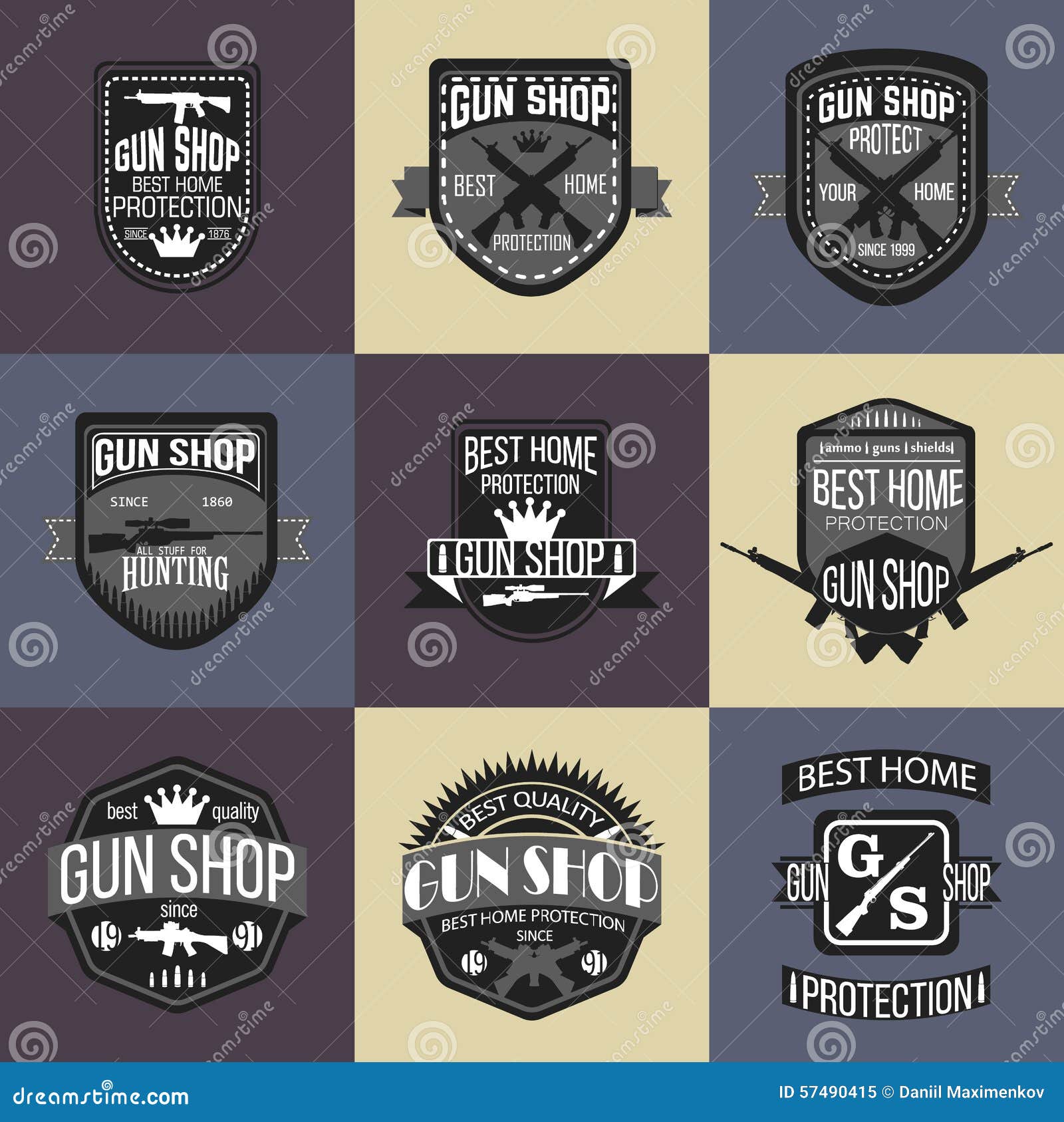 Gun Shop Logotypes and Badges Vector Set Stock Vector - Illustration of ...