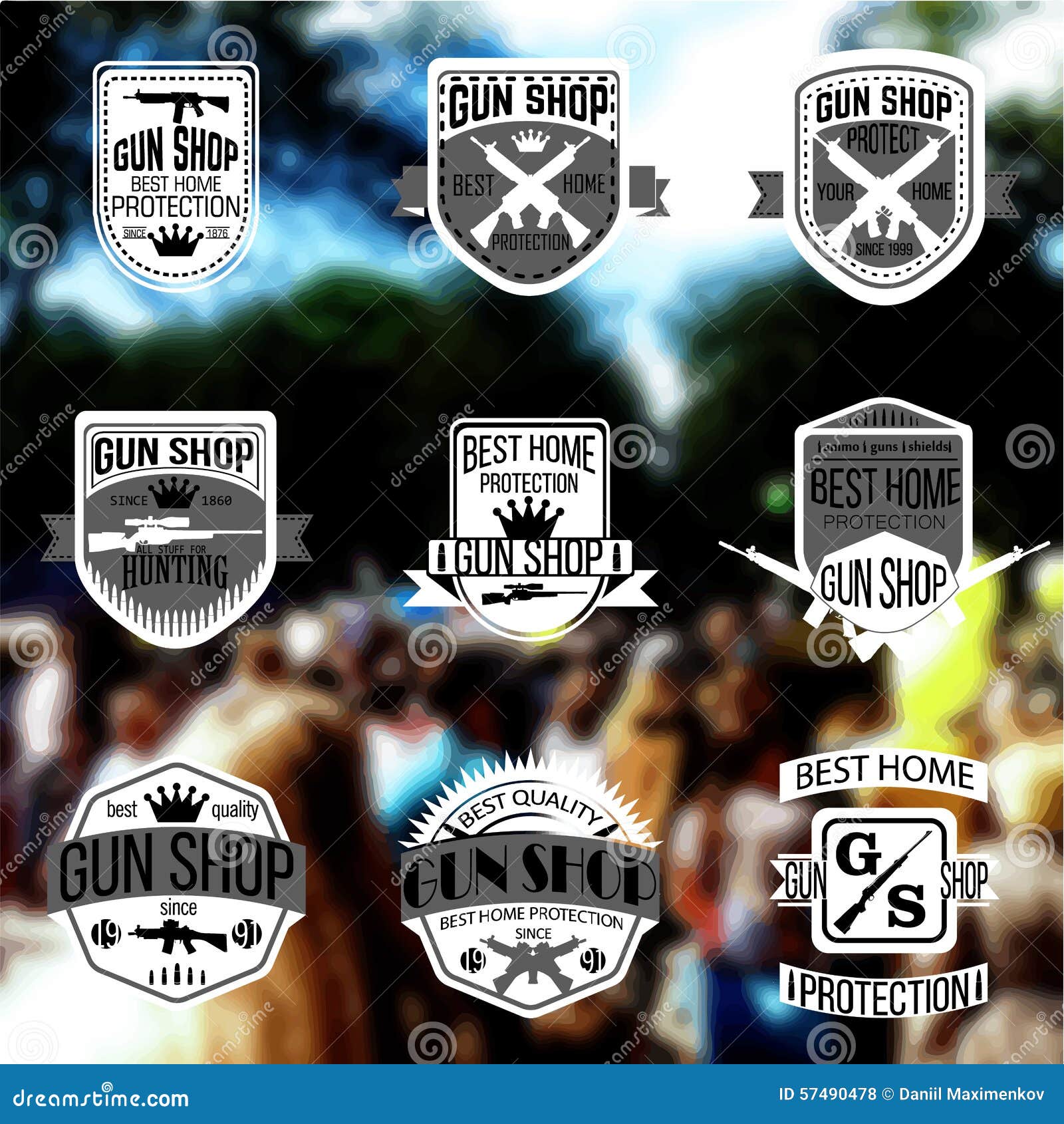 Gun Shop Logotypes and Badges Vector Set Stock Vector - Illustration of ...