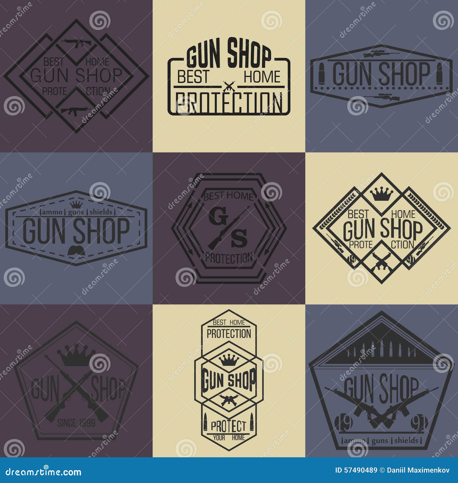 Gun Shop Logotypes and Badges Vector Set Stock Vector - Illustration of ...