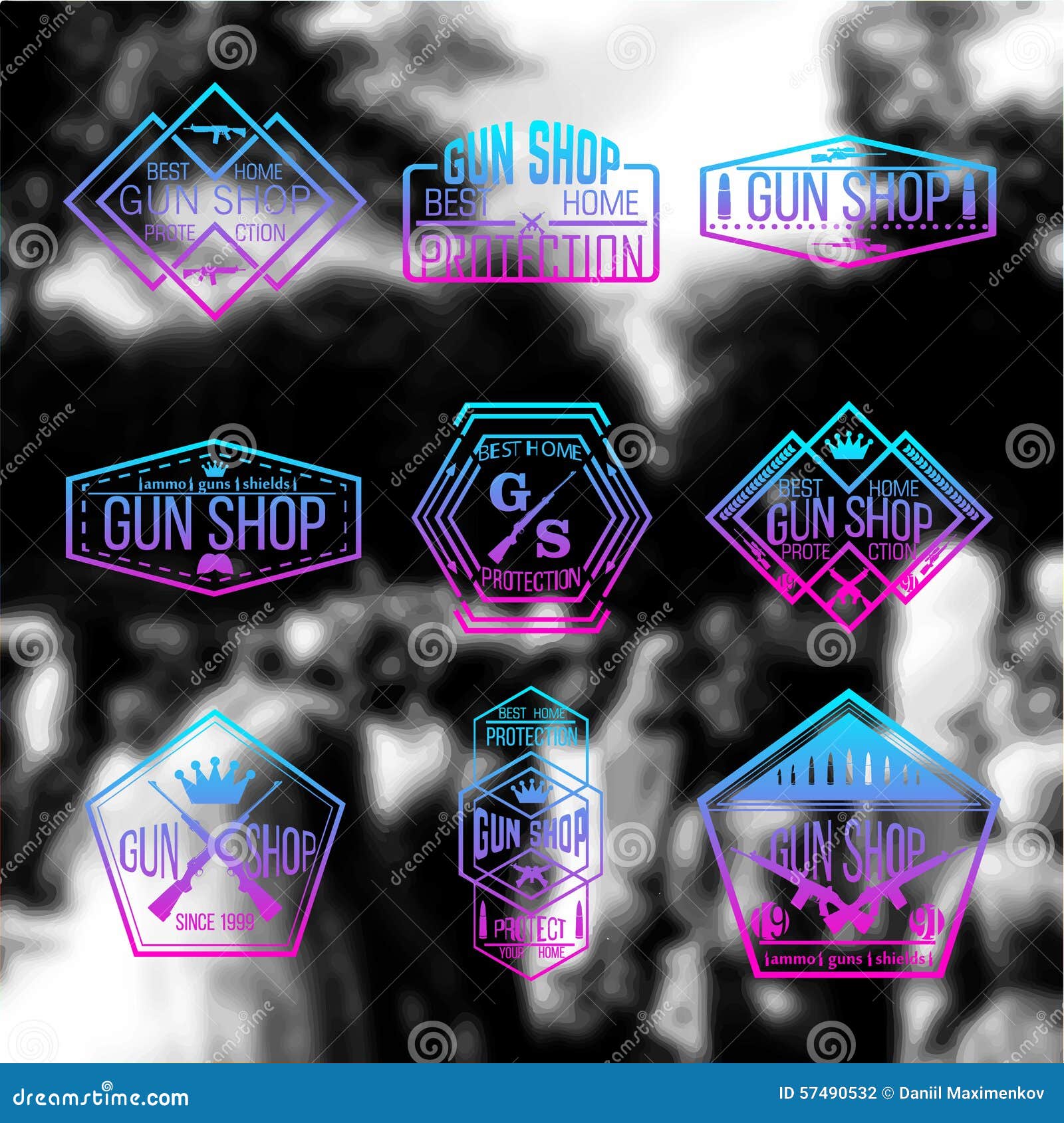 Gun Shop Logotypes and Badges Vector Set Stock Vector - Illustration of ...