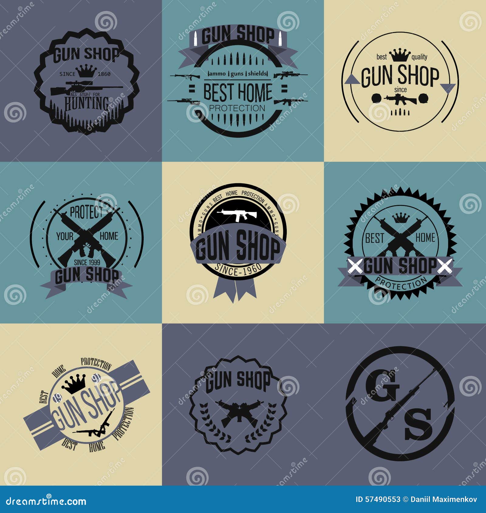 Gun Shop Logotypes And Badges Vector Set | CartoonDealer.com #59036634