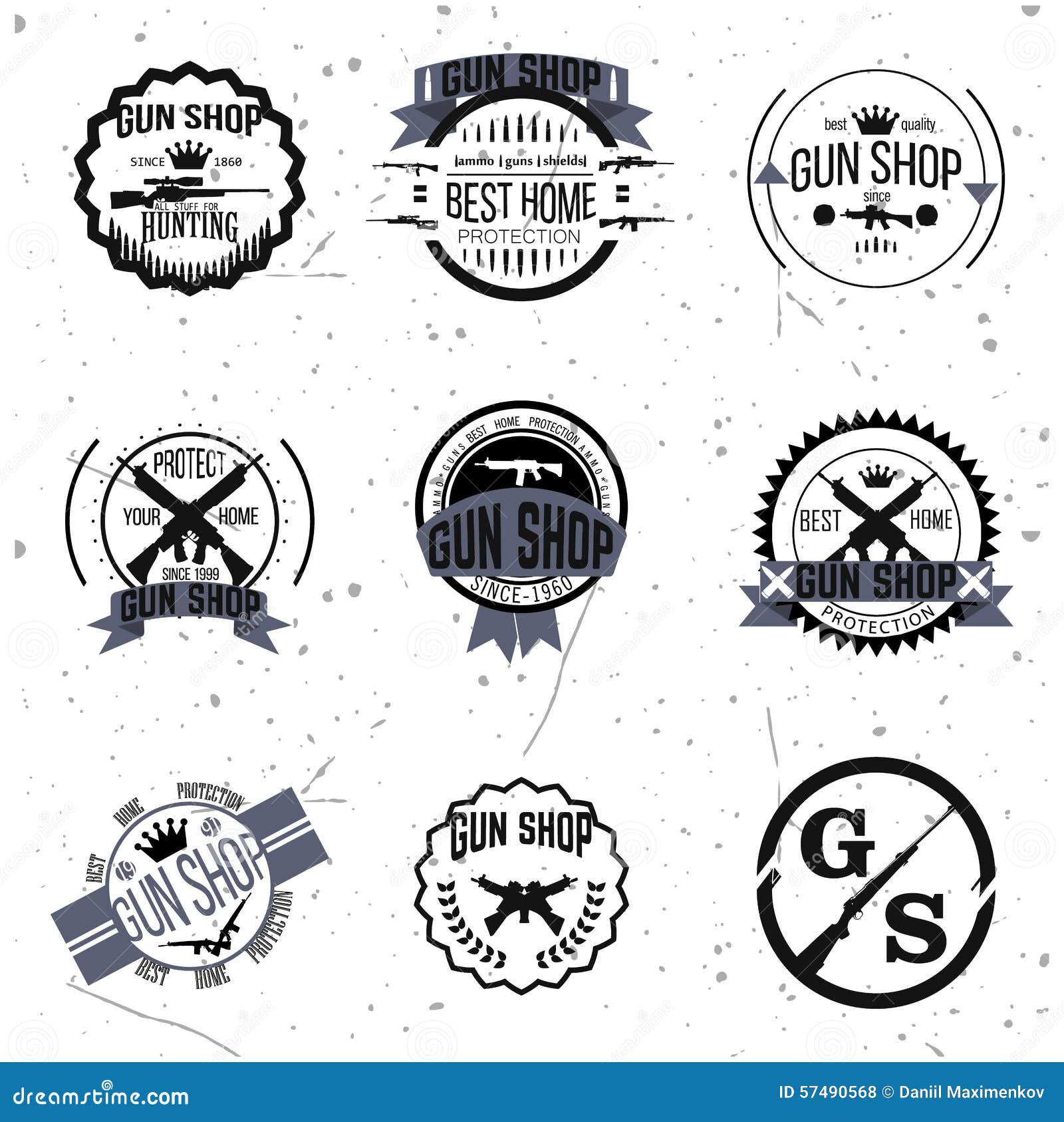 Gun Shop Logotypes and Badges Vector Set Stock Vector - Illustration of ...