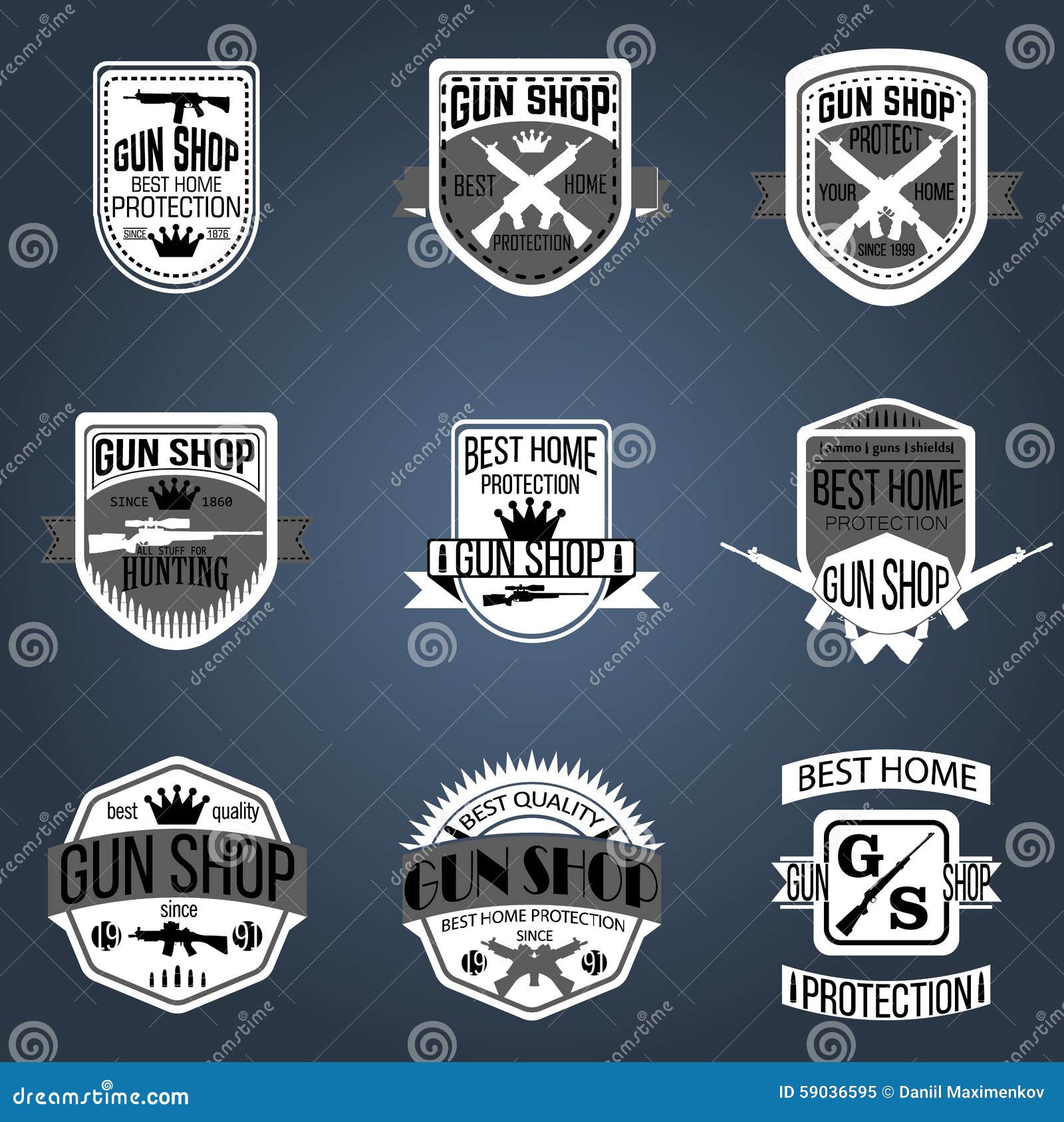 Gun Shop Logotypes and Badges Vector Set Stock Vector - Illustration of ...