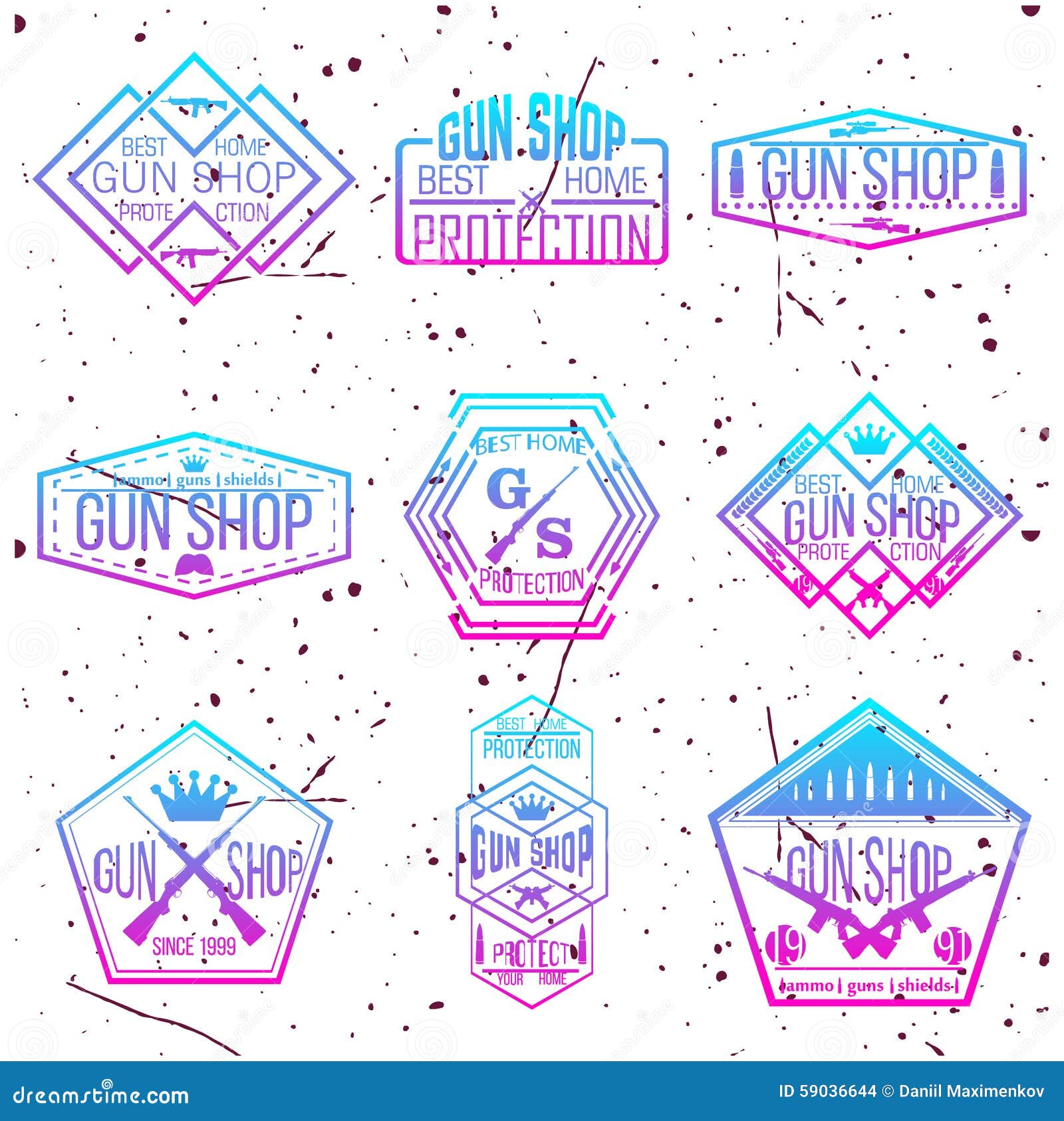 Gun Shop Logotypes and Badges Vector Set Stock Vector - Illustration of ...