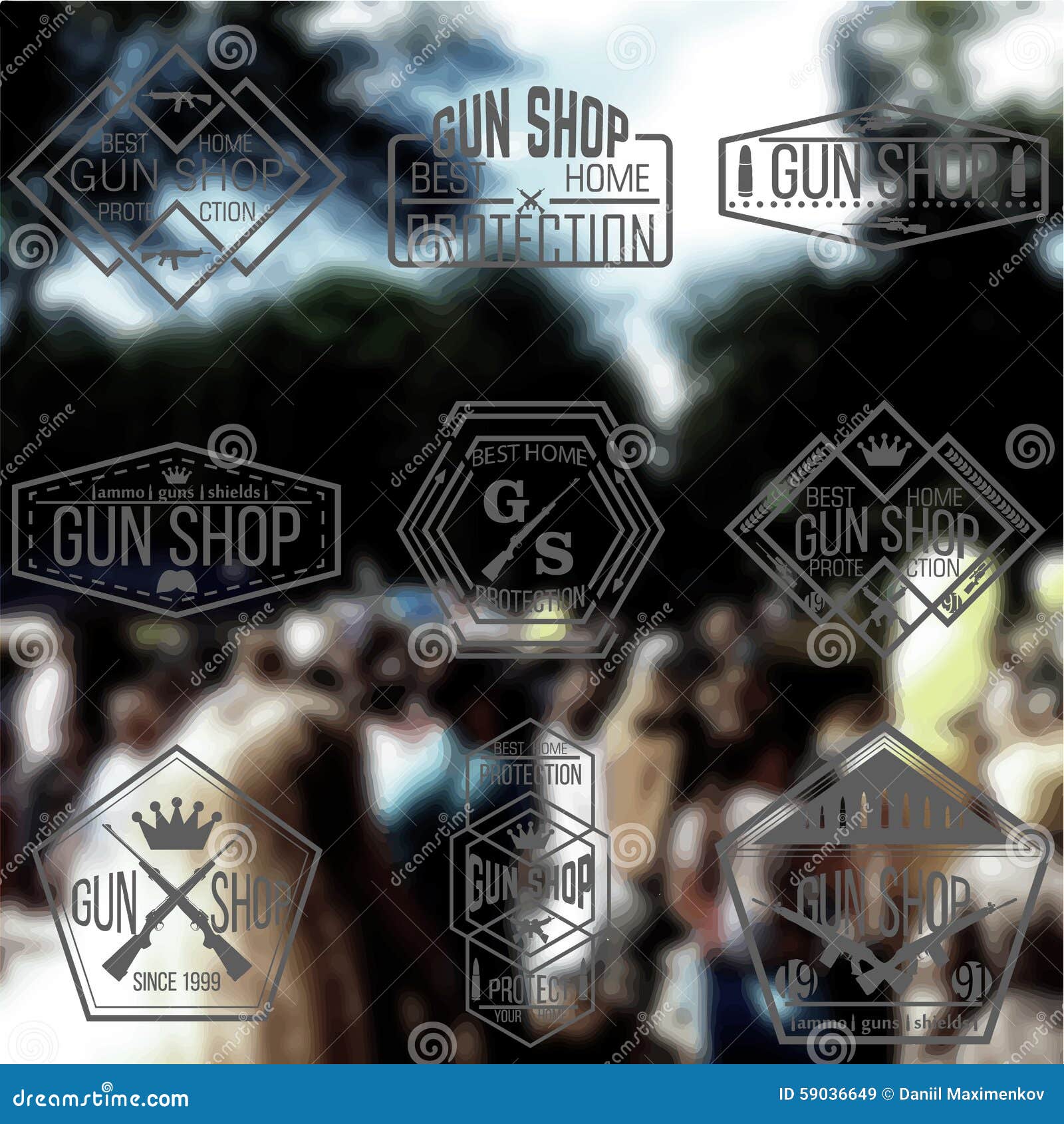 Gun Shop Logotypes and Badges Vector Set Stock Vector - Illustration of ...