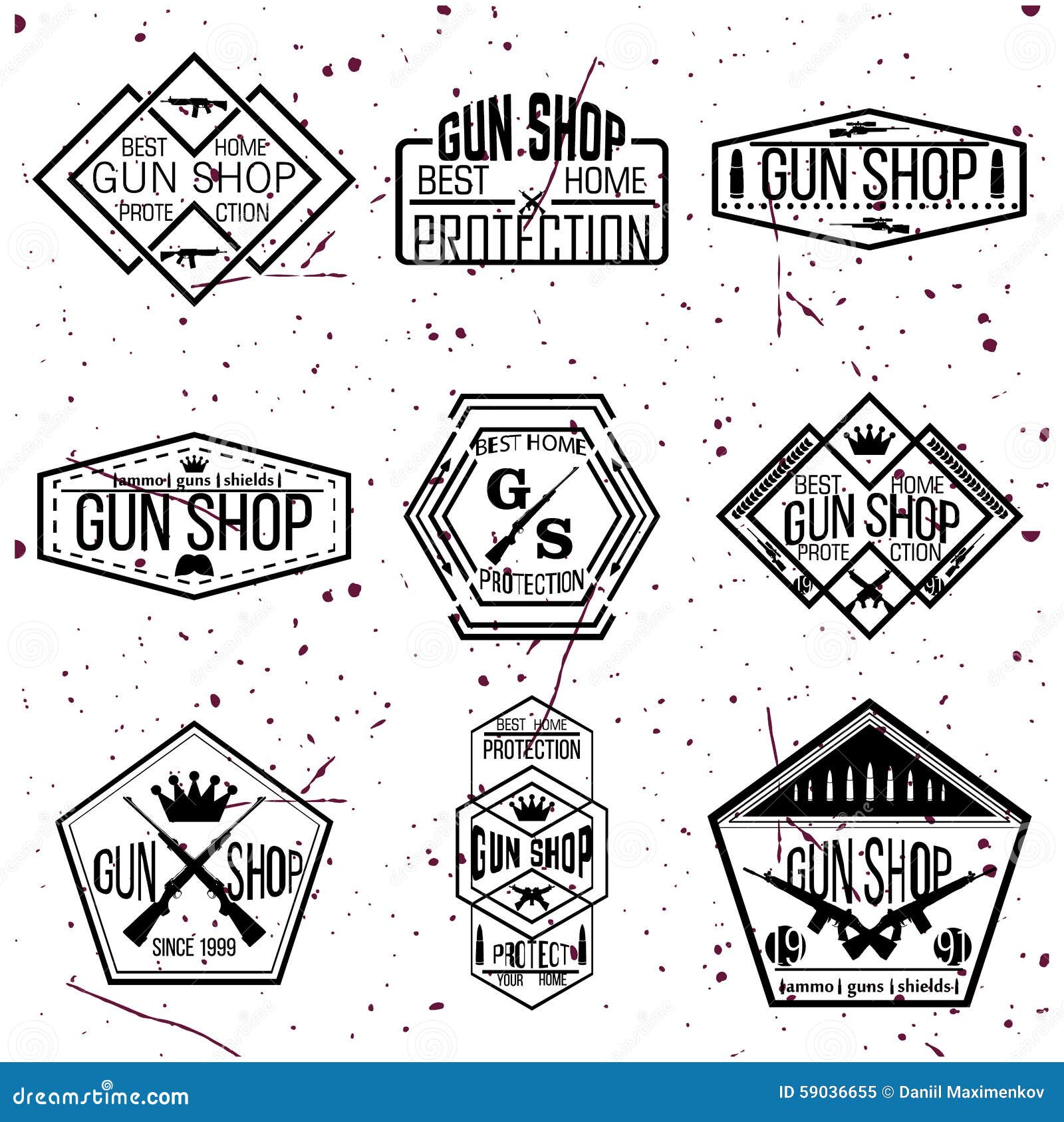 Gun Shop Logotypes and Badges Vector Set Stock Vector - Illustration of ...