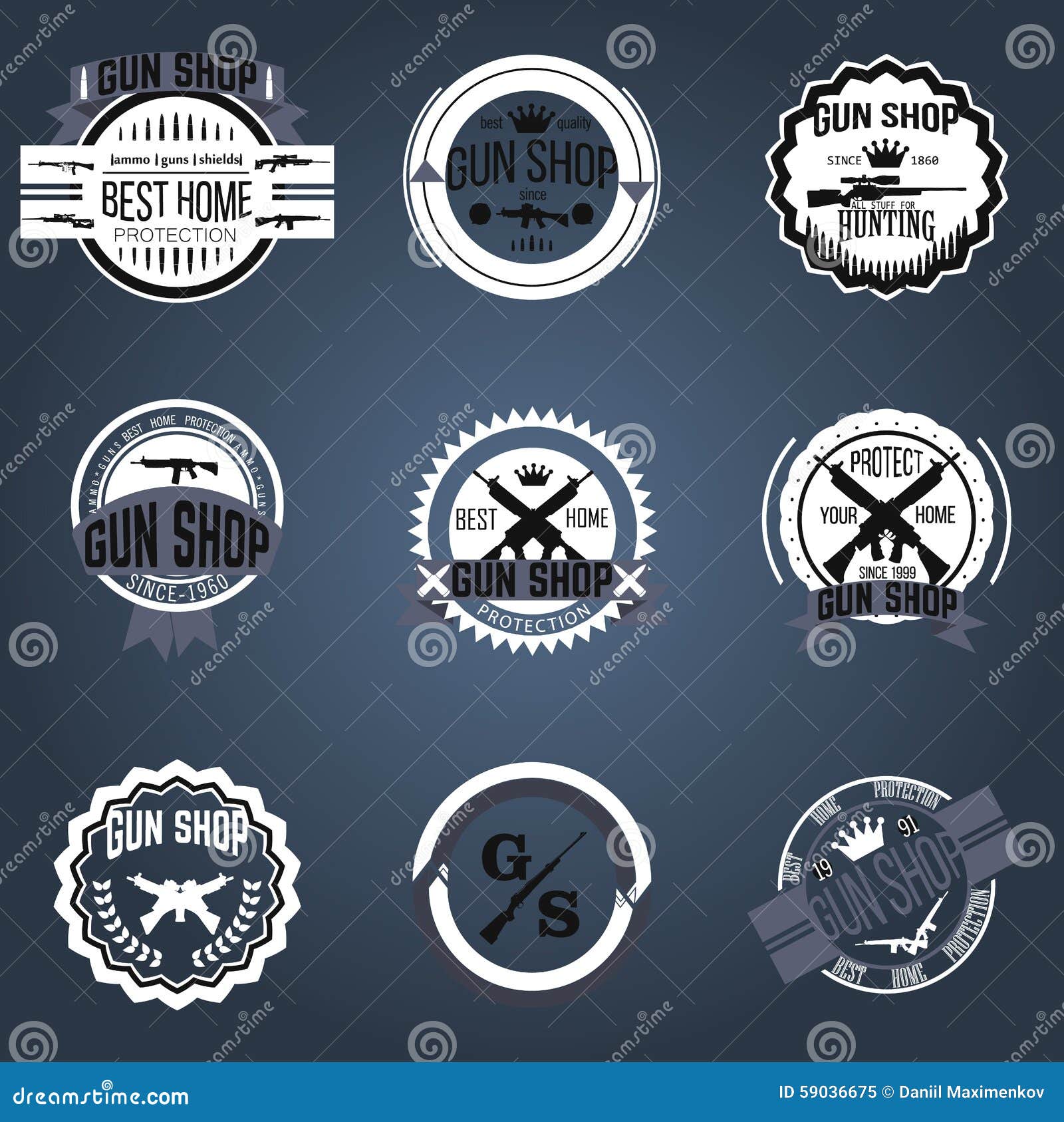 Gun Shop Logotypes and Badges Vector Set Stock Vector - Illustration of ...