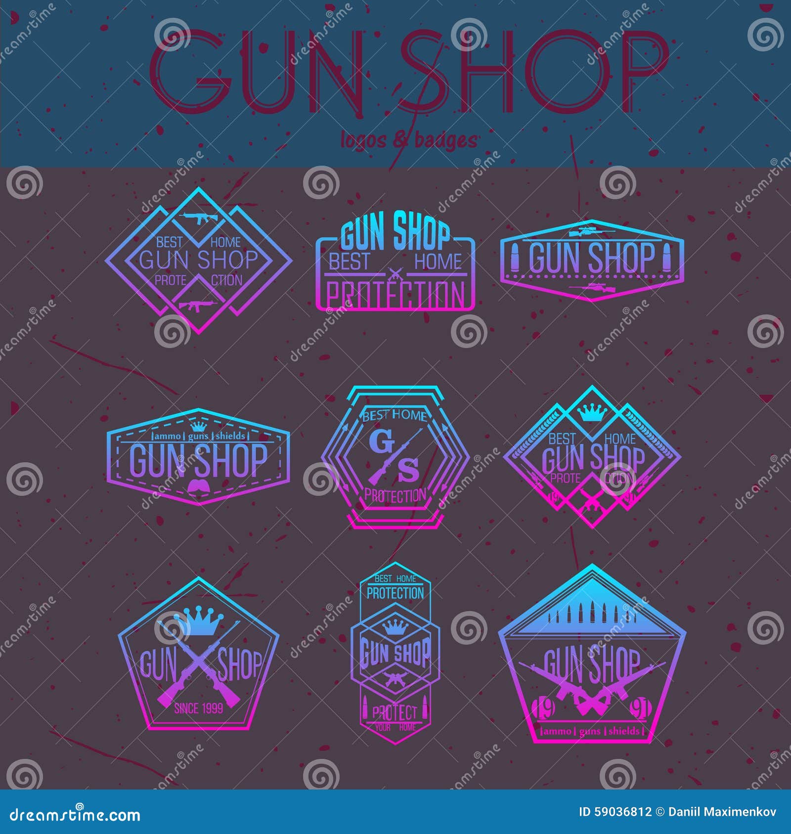 Gun Shop Logotypes and Badges Vector Set Stock Vector - Illustration of ...