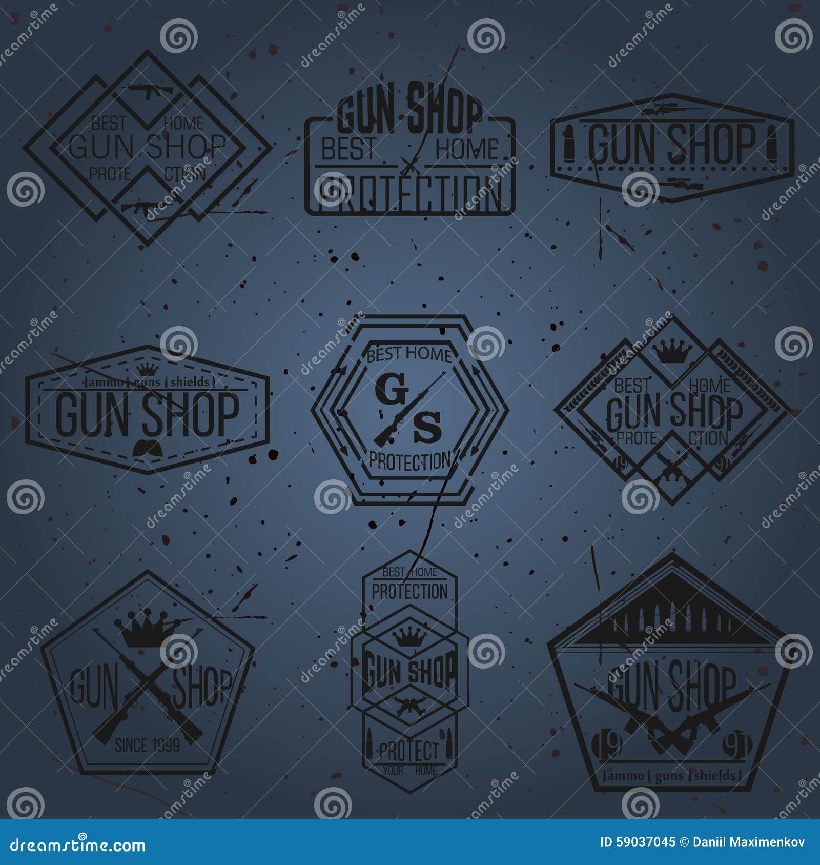 Gun Shop Logotypes and Badges Vector Set Stock Vector - Illustration of ...