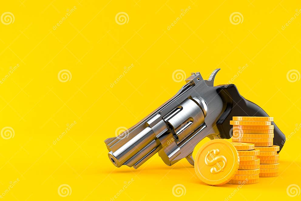 Gun with stack of coins stock illustration. Illustration of defense ...