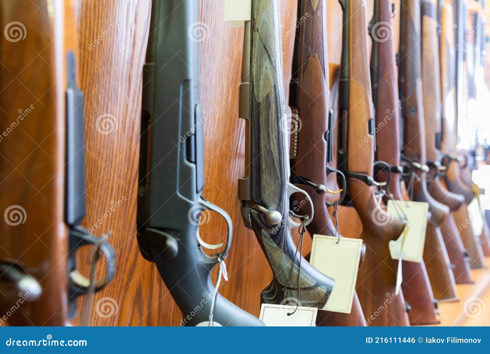 Gun Store Interior with Rifles on Showcase Stock Photo - Image of ...