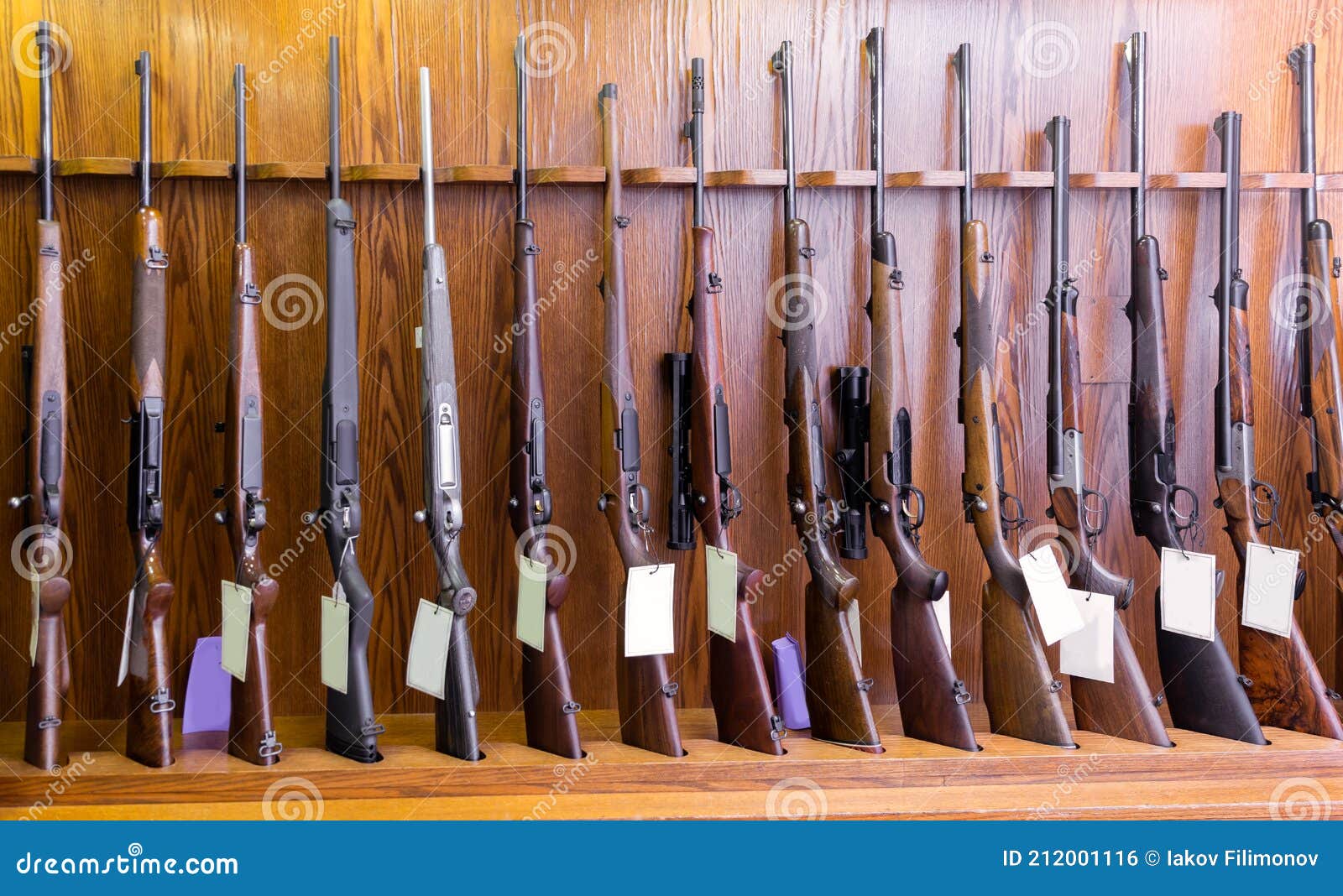 Gun Store Interior with Rifles on Showcase Stock Photo - Image of ...