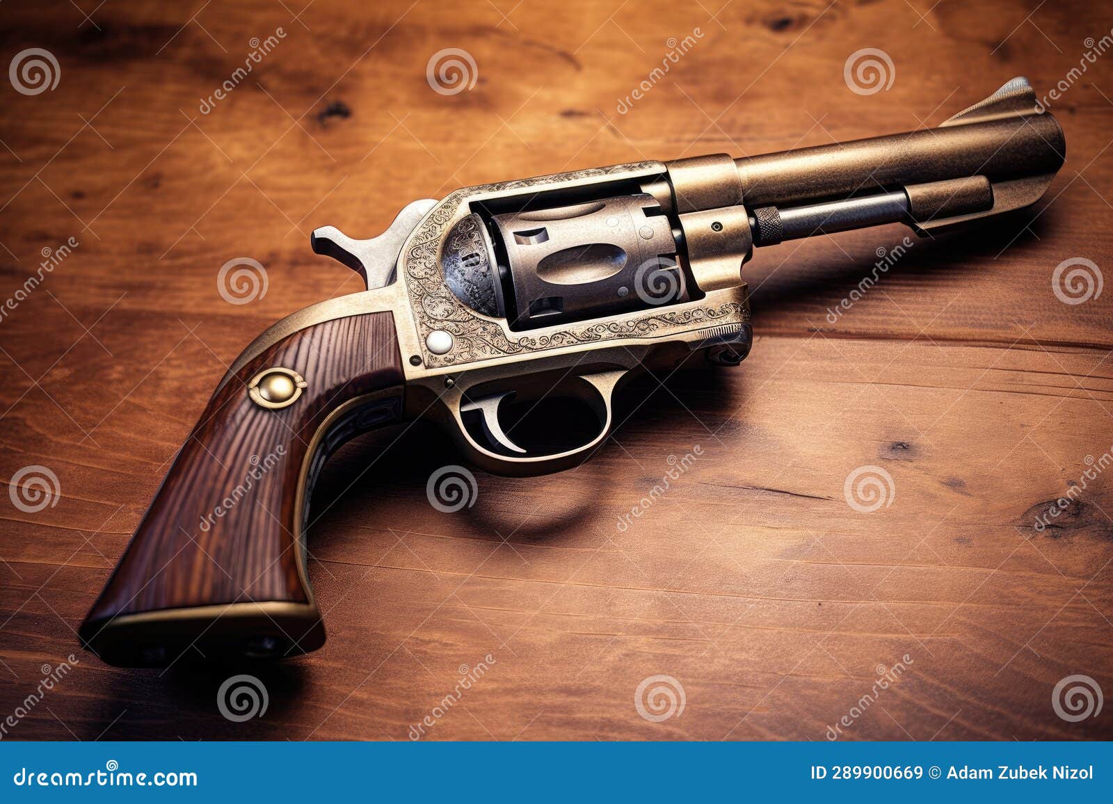 A gun on a table stock illustration. Illustration of protection - 289900669