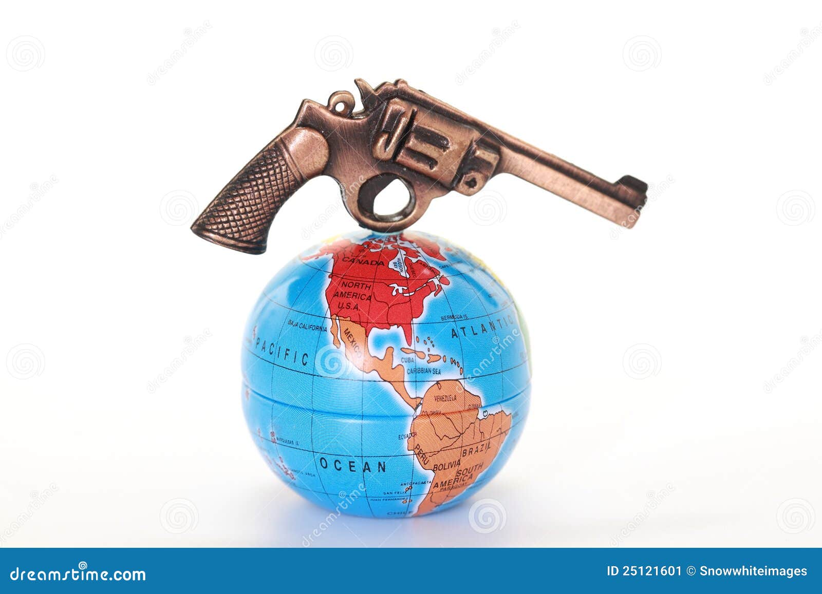 Gun threatening the world stock image. Image of america - 25121601