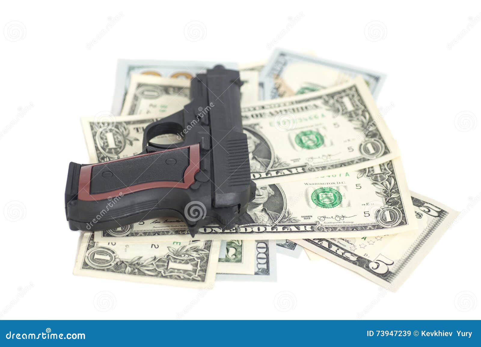 Gun on US dollar banknotes stock image. Image of bank - 73947239
