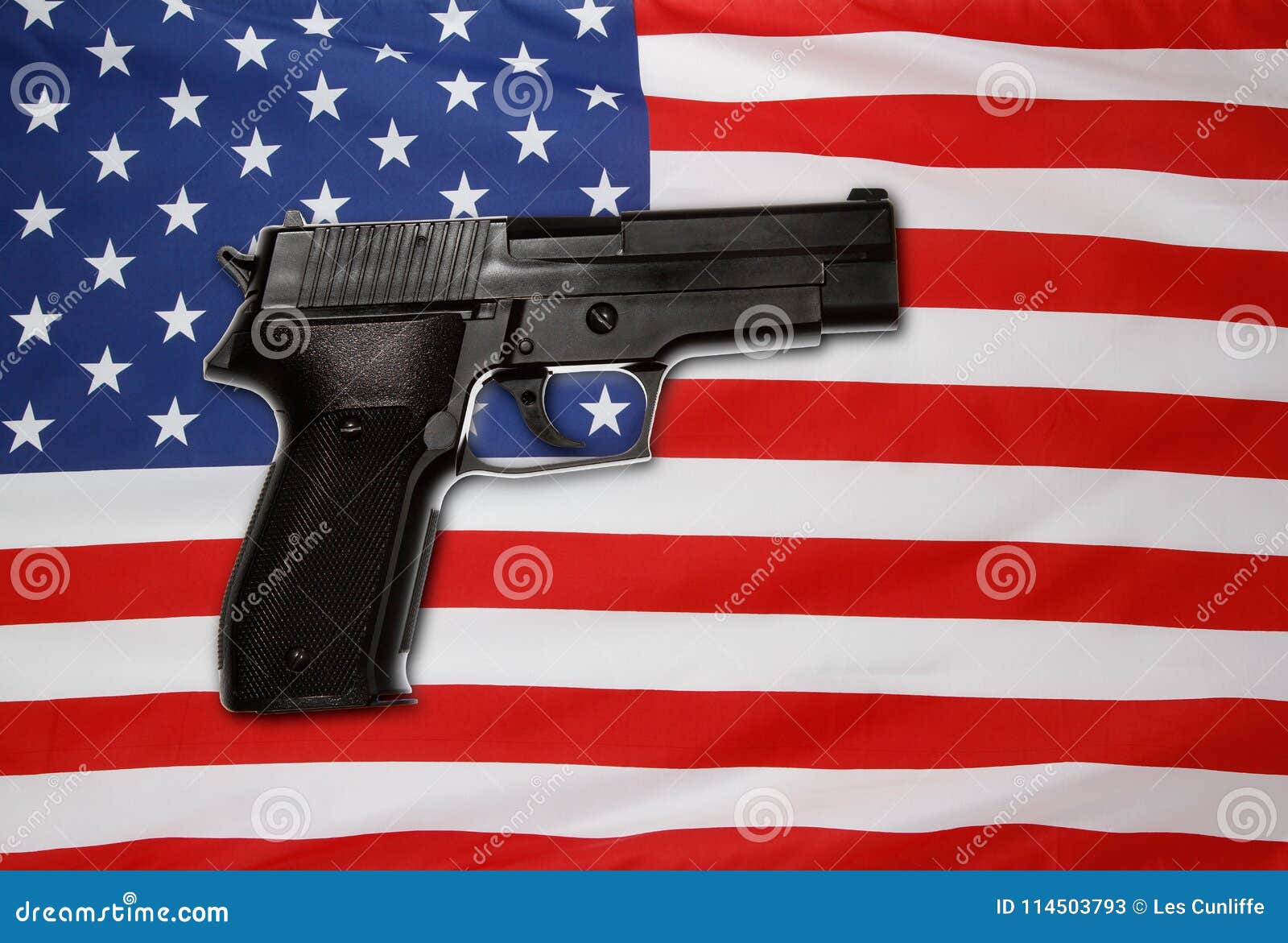 Gun and USA flag stock image. Image of indoors, flag - 114503793